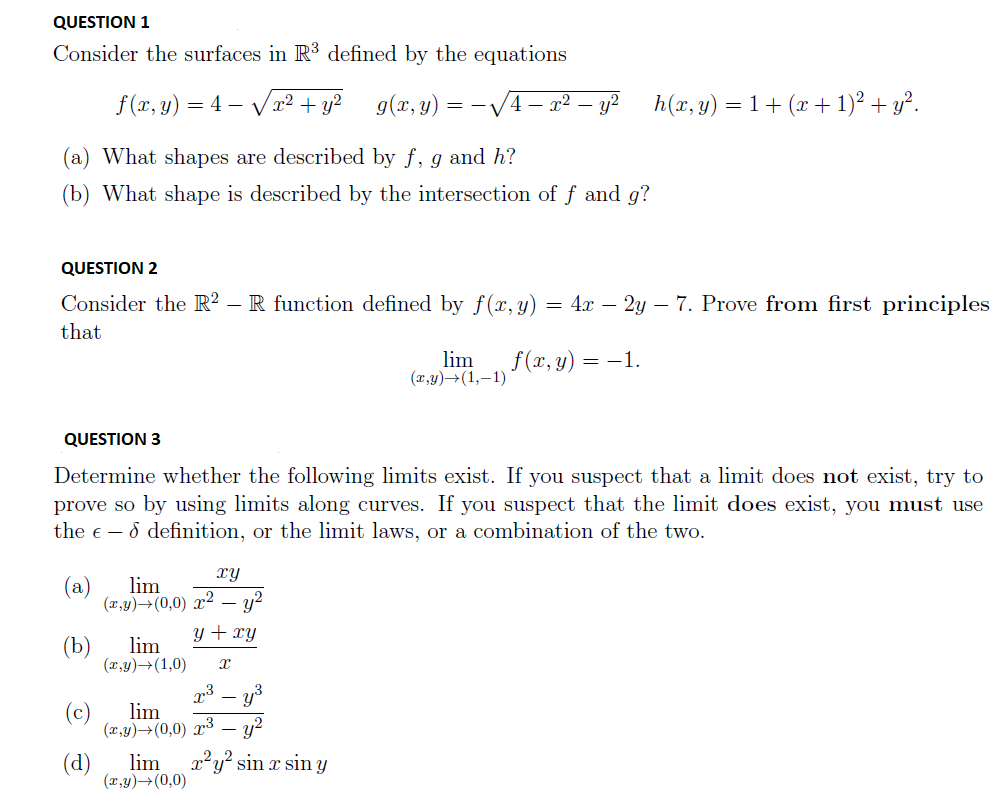 Solved QUESTION 1 Consider the surfaces in R3 defined by the | Chegg.com