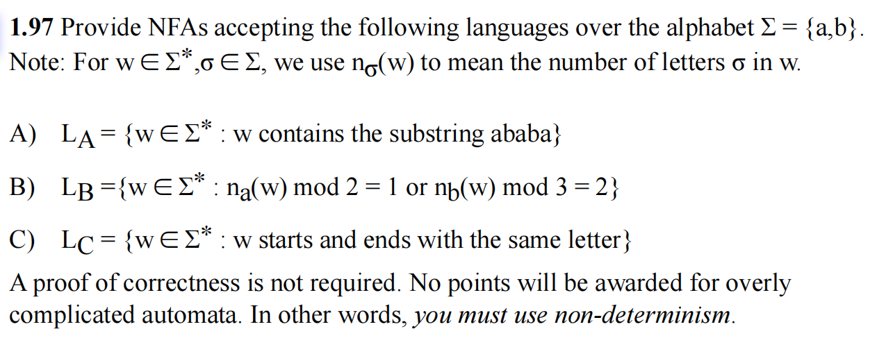 Solved 1.97 ﻿Provide NFAs accepting the following languages | Chegg.com