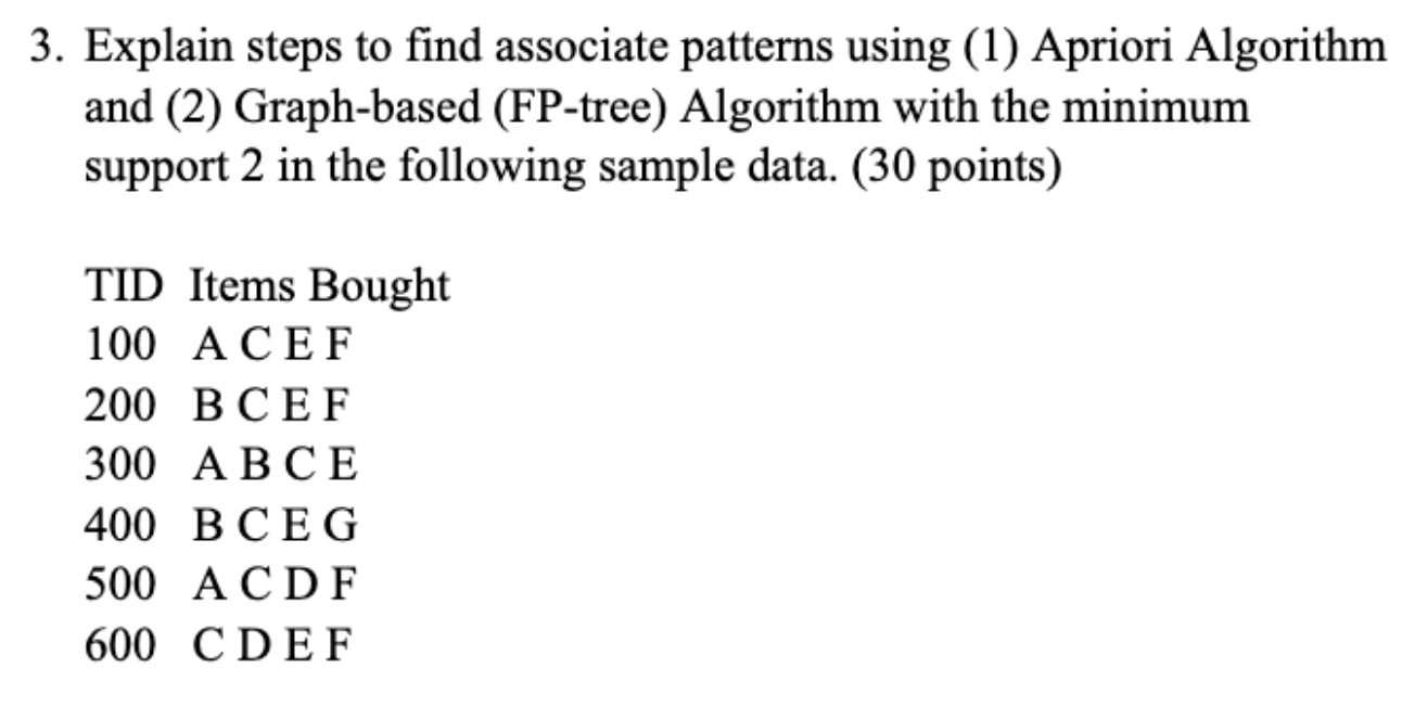 Solved 3. Explain steps to find associate patterns using (1) | Chegg.com