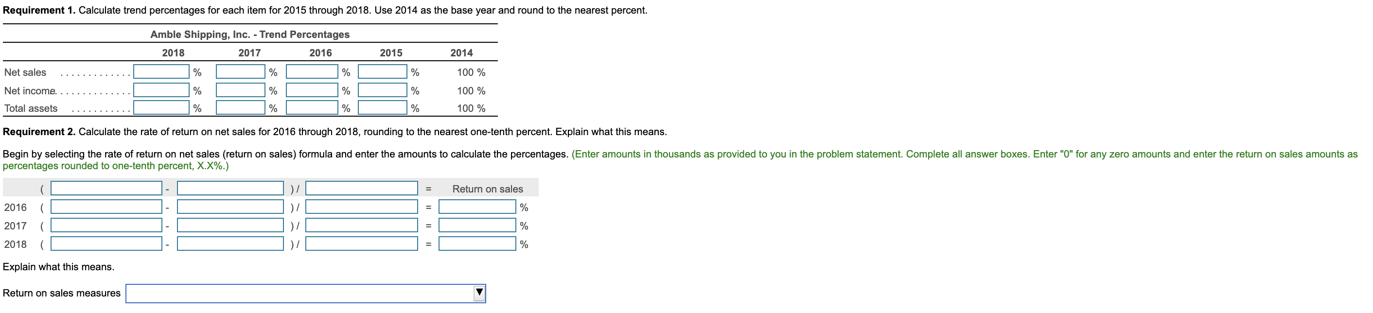 Solved Requirements - X 1. Calculate trend percentages for | Chegg.com
