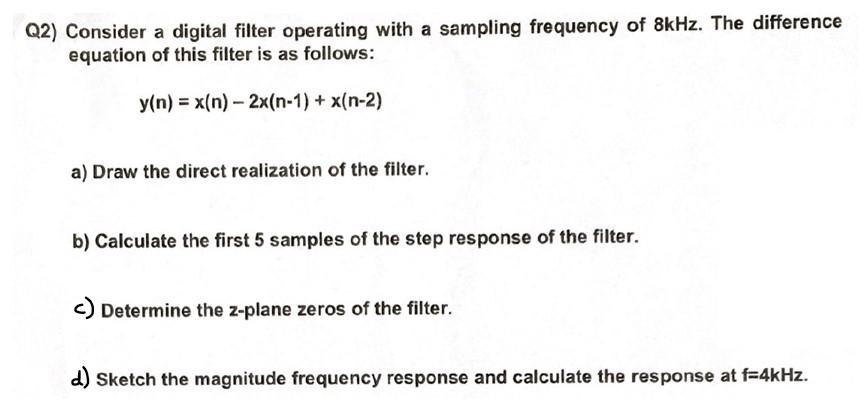 Solved Q2) Consider a digital filter operating with a | Chegg.com