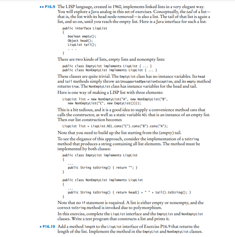 Solved - P16.9 The LISP language, created in 1960, | Chegg.com