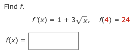 Solved Find f. f"(x) = 8 – 18x, f(0) = 7, f(2) = 17 f(x) = | Chegg.com