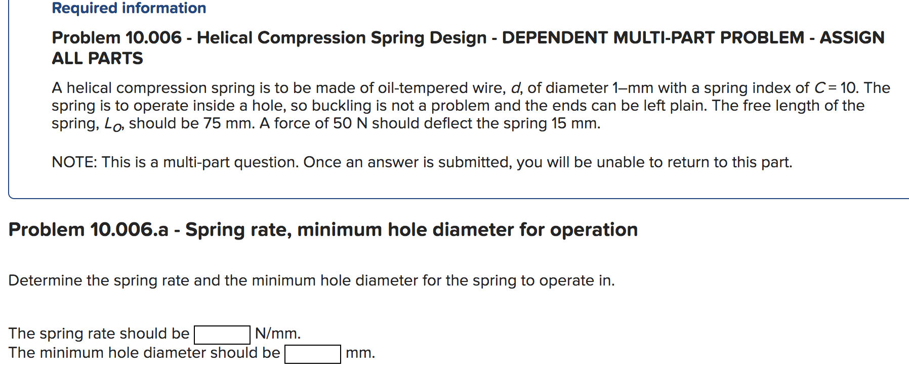 Solved Problem 10.006 - Helical Compression Spring Design - | Chegg.com