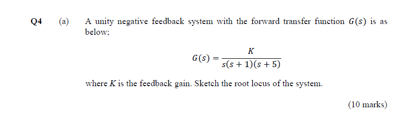 Solved Q4 (a) A unity negative feedback system with the | Chegg.com