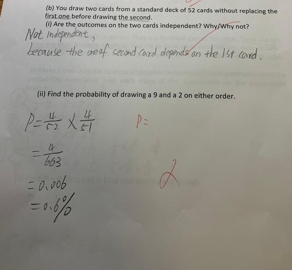 Solved (b) You draw two cards from a standard deck of 52 | Chegg.com