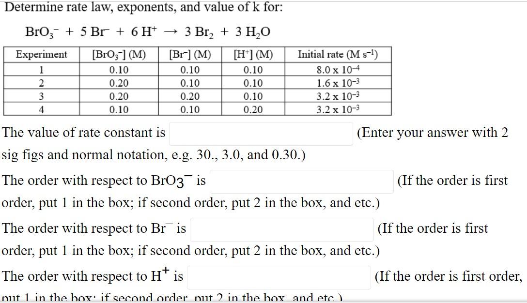 Solved Determine rate law, exponents, and value of k for: | Chegg.com