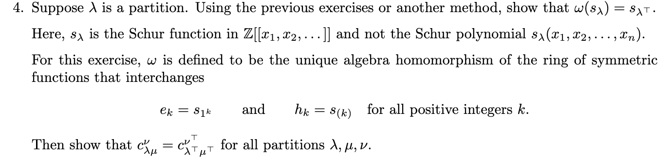 Solved 4. Suppose λ is a partition. Using the previous | Chegg.com