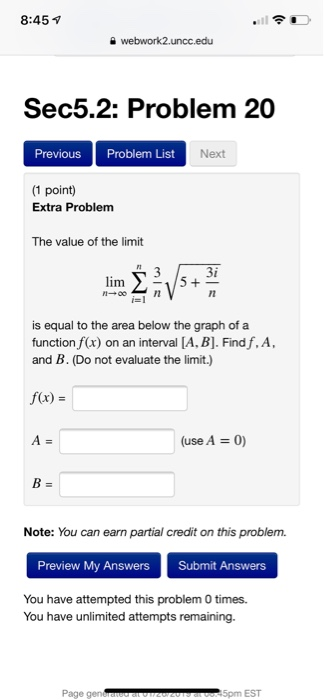 Solved 8:44ア a webwork2.uncc.eduC >webwork math 1242-common/ | Chegg.com