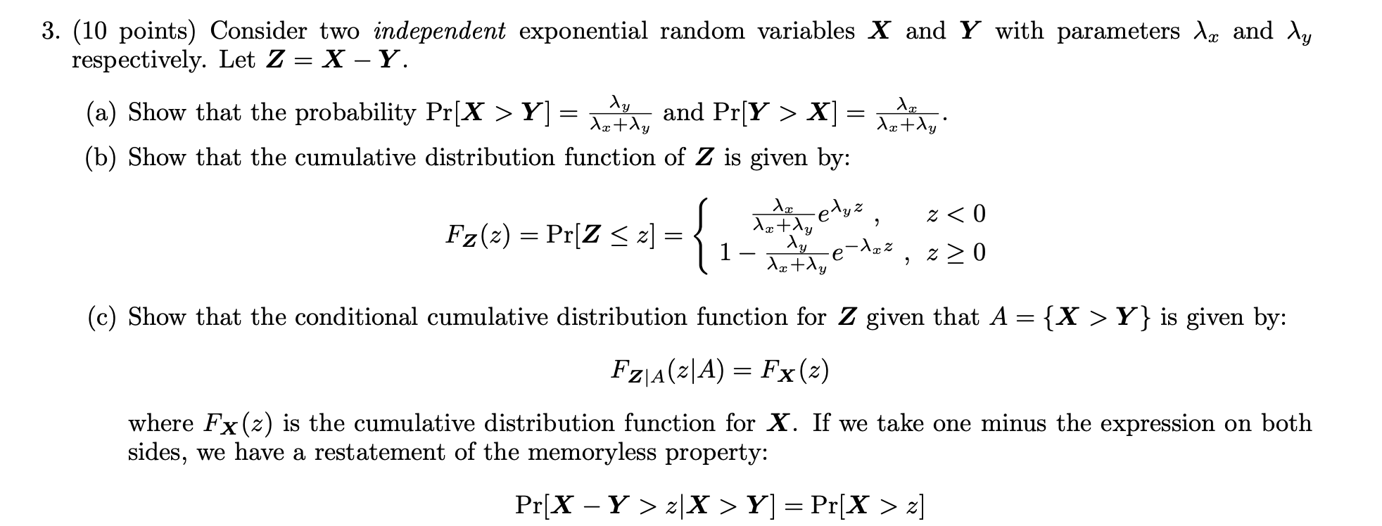 3. (10 points) Consider two independent exponential | Chegg.com