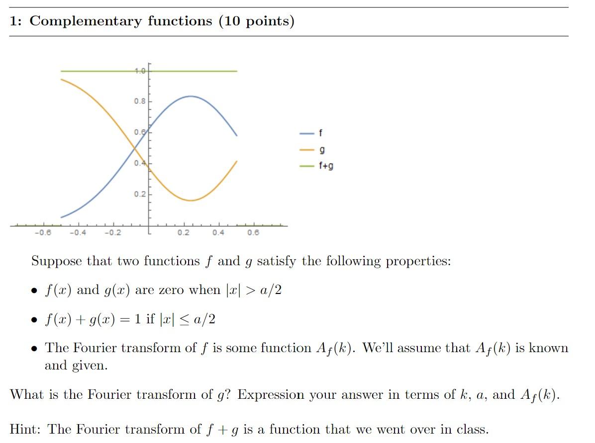 1: Complementary functions (10 points) 0.8 0.0F f 9 | Chegg.com