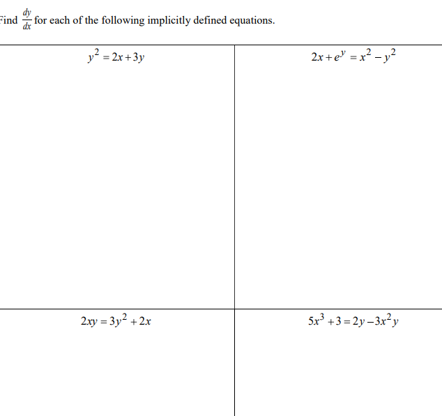 Solved Find for each of the following implicitly defined | Chegg.com
