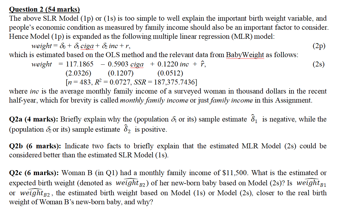 Question 2 (54 marks) The above SLR Model (1p) or | Chegg.com