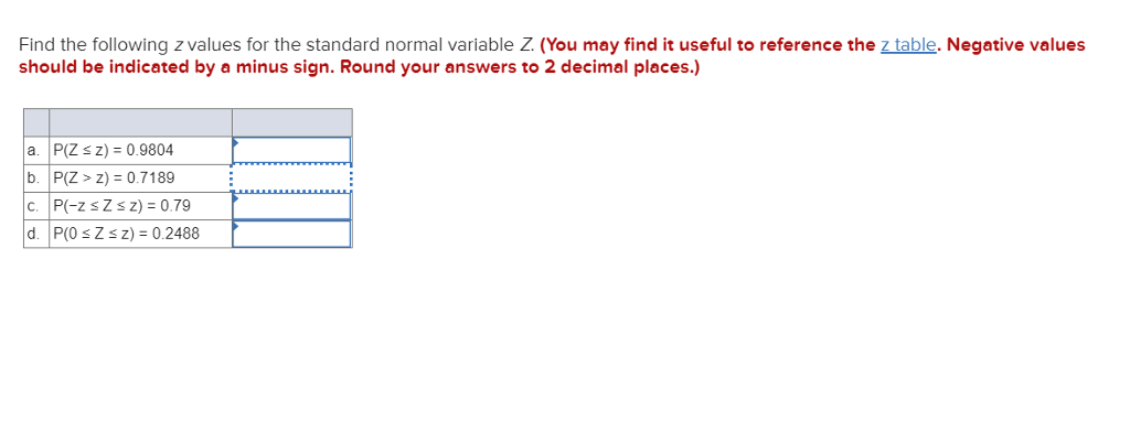 Solved Complete the following table using the z table. | Chegg.com