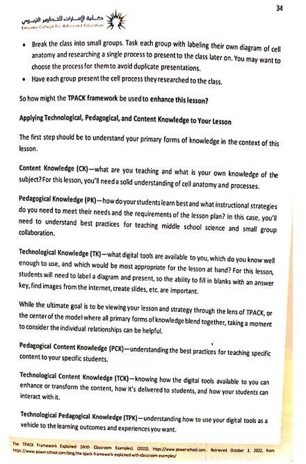 Worksheet 8 Transforming Lessons Through the TPACK | Chegg.com