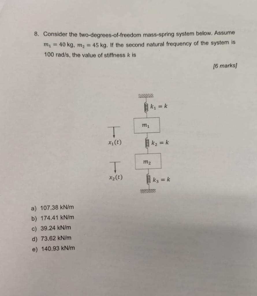 Solved 8. Consider the two-degrees-of-freedom mass-spring | Chegg.com