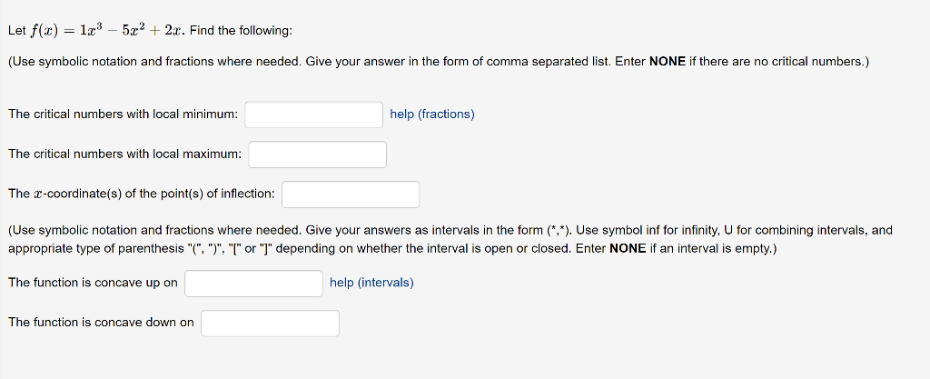 Solved Let f(x)=1x3−5x2+2x. Find the following: (Use | Chegg.com