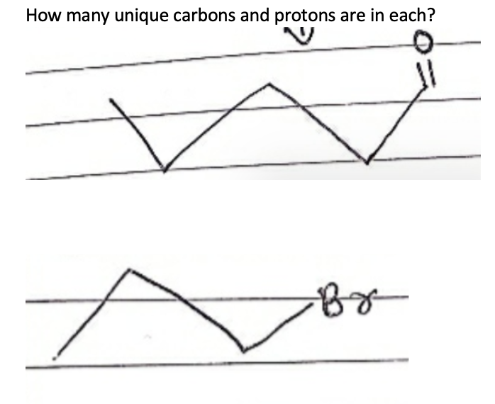 Solved How many unique carbons and protons are in each? Br | Chegg.com