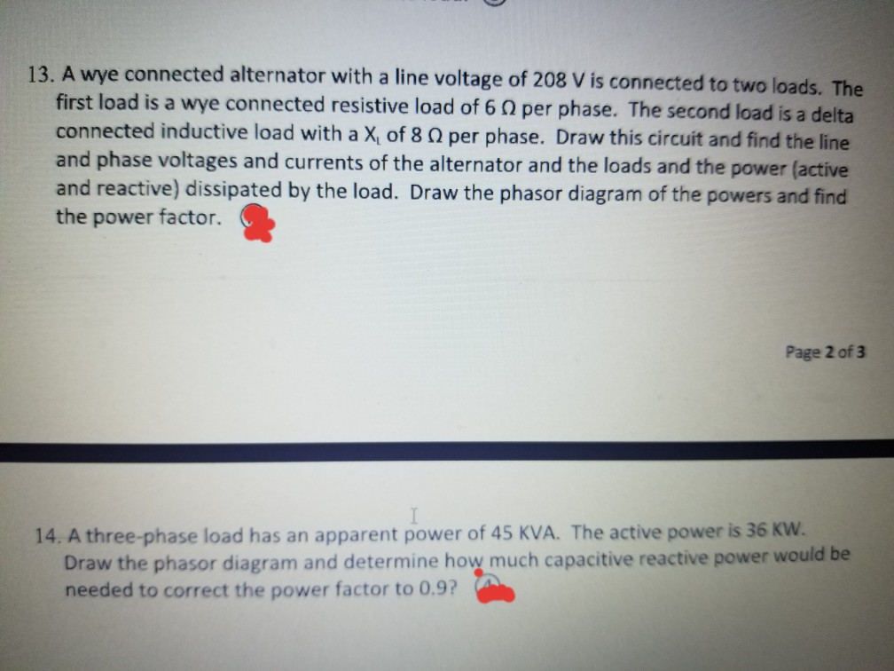 Solved 13. A wye connected alternator with a line voltage of | Chegg.com