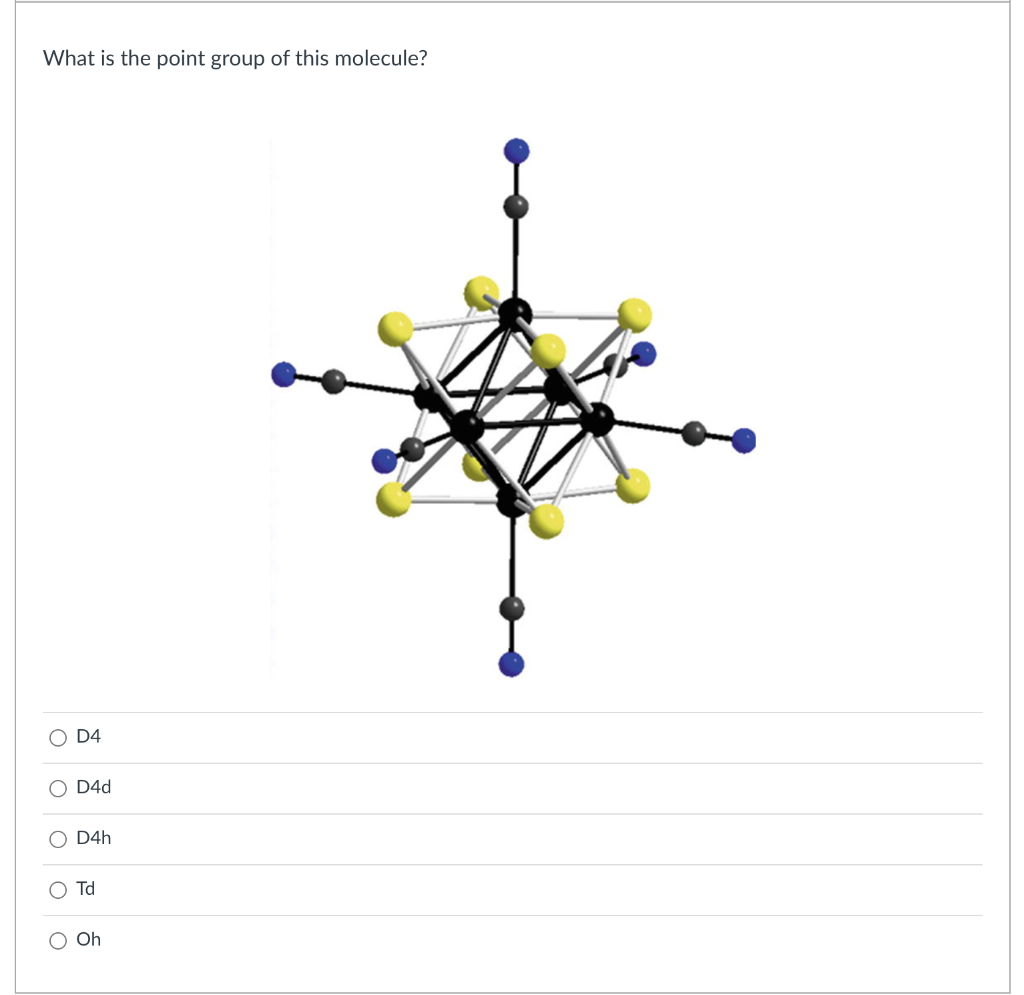 Solved What is the point group of this molecule? O D4 o D4d | Chegg.com