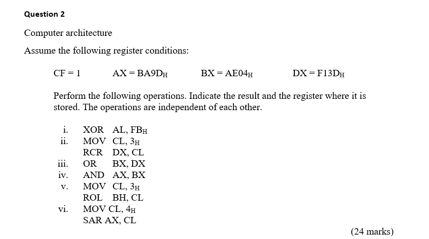 Solved Computer architecture Assume the following register | Chegg.com