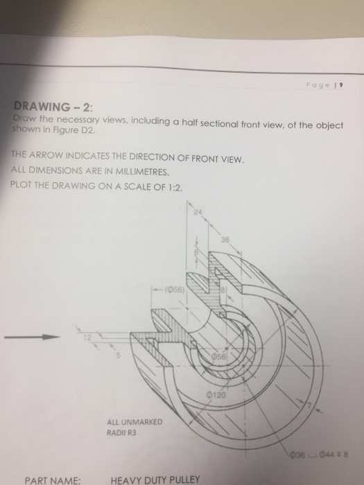 Solved Draw the necessary views, including a half sectional | Chegg.com