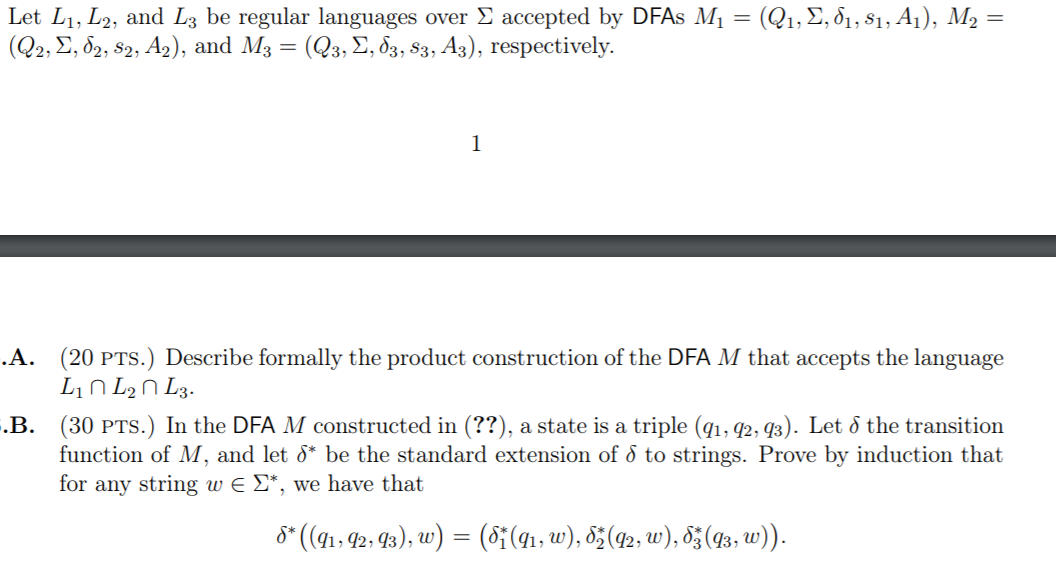 Solved Let L1, L2, and L3 be regular languages over accepted | Chegg.com