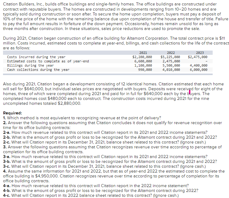 Citation Builders, Inc., builds office buildings and | Chegg.com