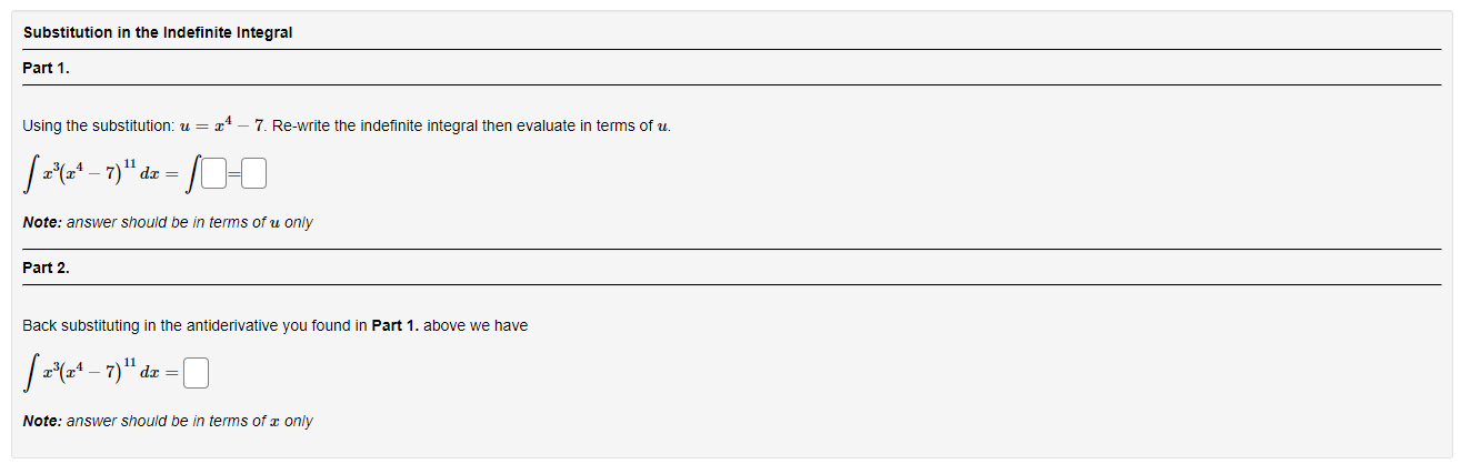 Solved Substitution in the Indefinite IntegralPart 1.Using | Chegg.com