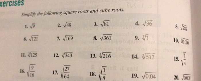 Solved ercises Simplify the following square roots and cube | Chegg.com