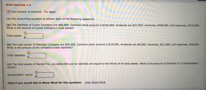 Solved Brief Exercise 1-4 Your answer is incorrect. Try | Chegg.com