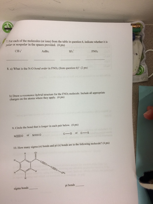 Solved 7. For each of the molecules (or ions) from the table | Chegg.com