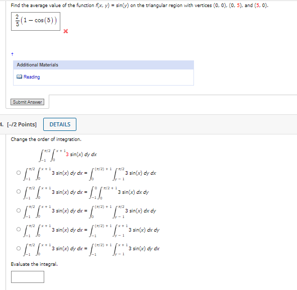 Solved Find the average value of the function f(x,y)=sin(y) | Chegg.com