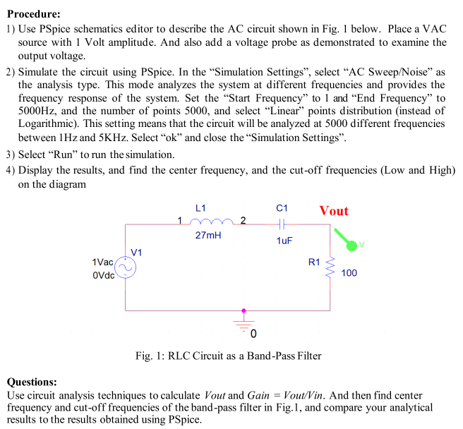 Solved Procedure: 1) Use PSpice schematics editor to | Chegg.com
