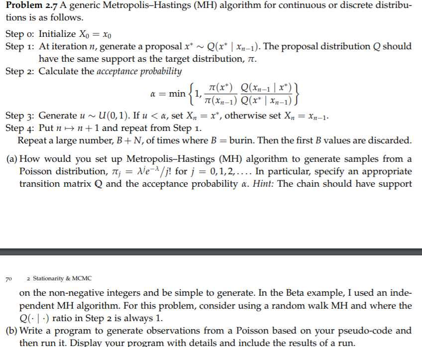Solved Problem 2.7 A generic Metropolis-Hastings (MH) | Chegg.com