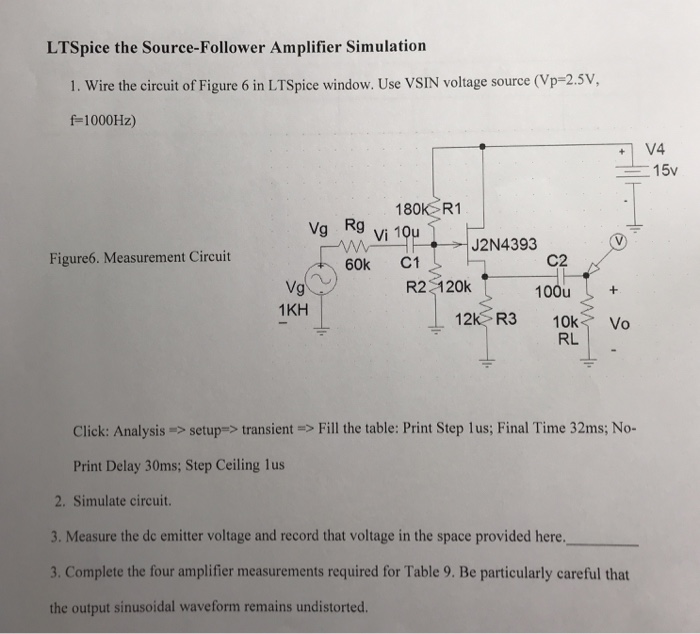 LTSpice the Source-Follower Amplifier Simulation 1. | Chegg.com