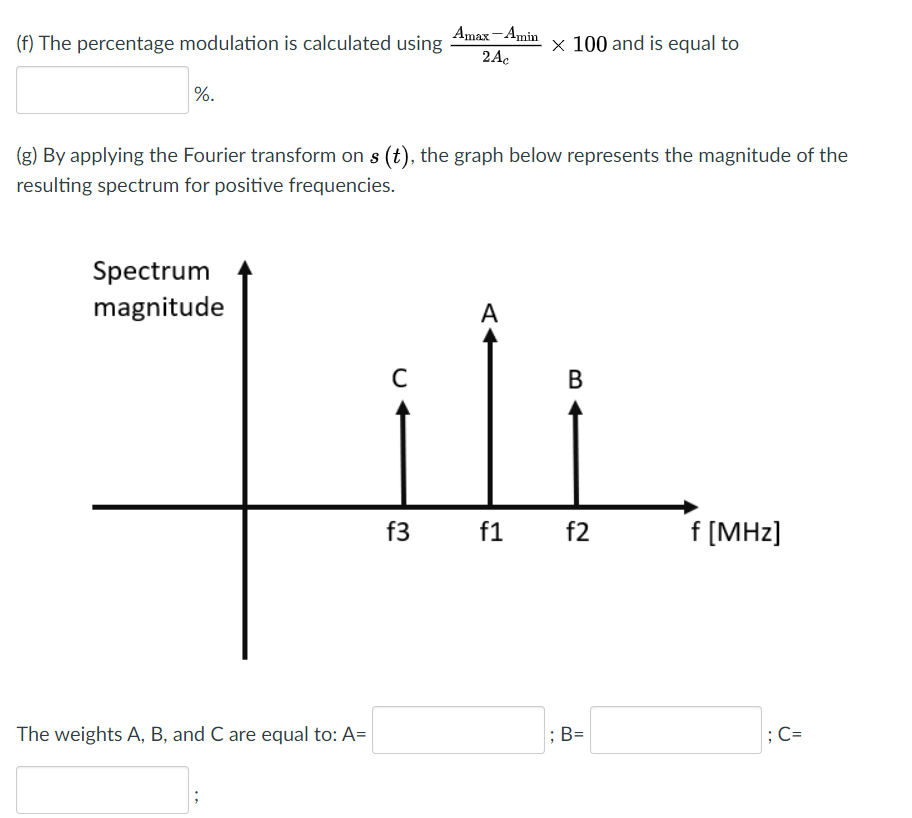 (f) The percentage modulation is calculated using | Chegg.com