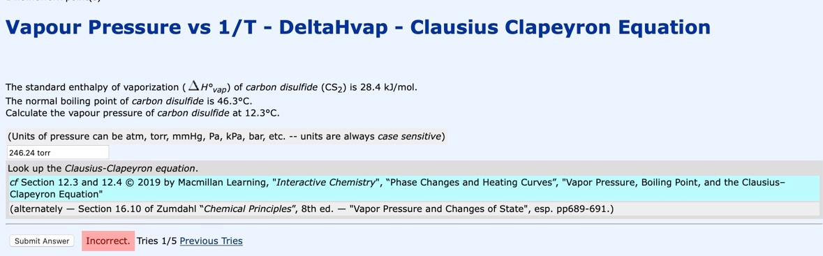 Solved Vapour Pressure vs 1/T - Delta Hvap Clausius | Chegg.com