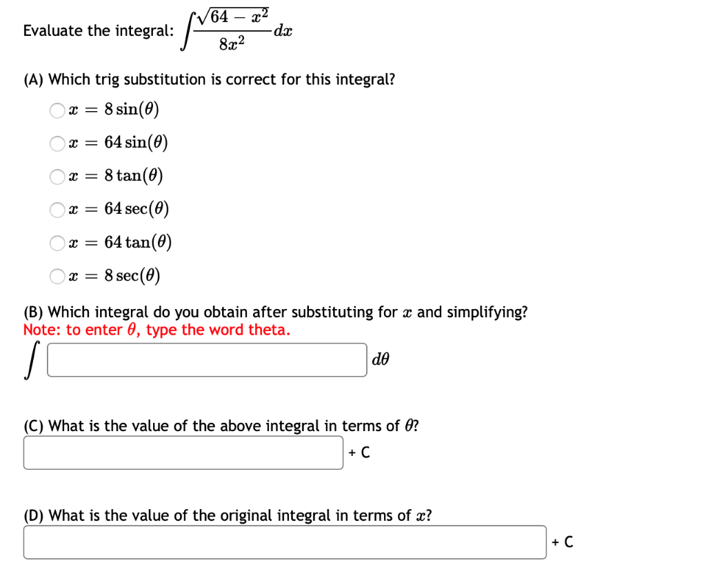 Solved Evaluate the integral: 13 2622 -da V36 - 22 (A) Which | Chegg.com