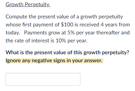 Solved Growth Perpetuity. Compute the present value of a | Chegg.com