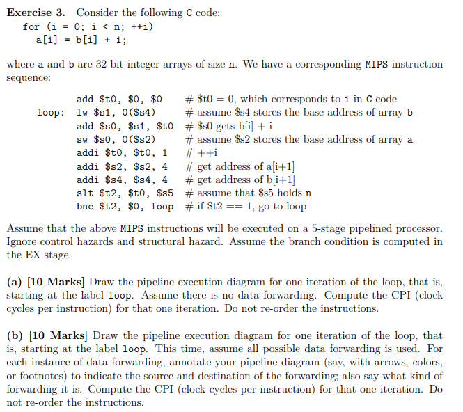 Exercise 3. Consider the following C code: for (i = | Chegg.com