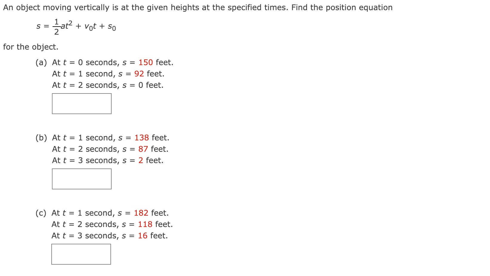 Solved An object moving vertically is at the given heights | Chegg.com