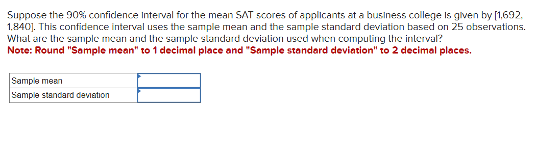 Solved Suppose the 90% confidence interval for the mean SAT | Chegg.com