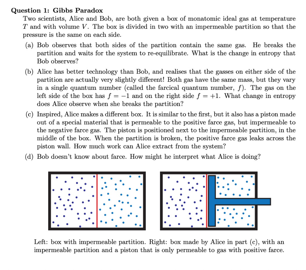 Solved Question 1: Gibbs Paradox Two scientists, Alice and | Chegg.com
