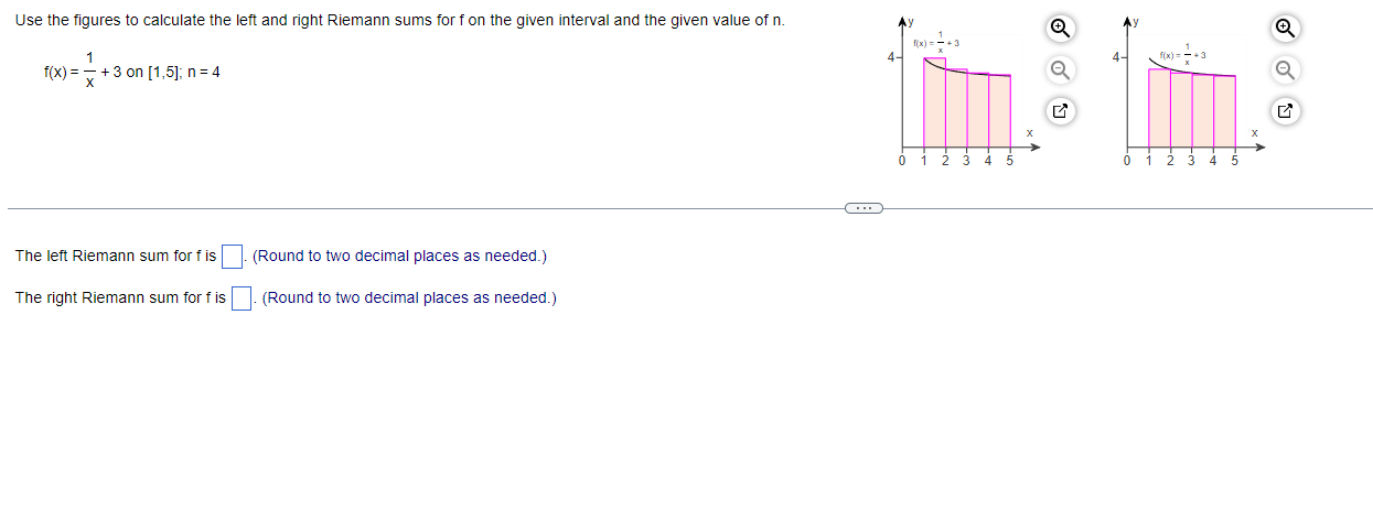 [Solved]: f(x)=x1+3on[1,5];n=4 The left Riemann sum for f