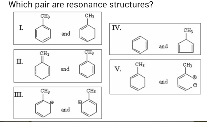 Solved Which pair are resonance structures? CH3 CH3 I. IV. | Chegg.com