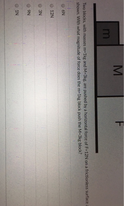 Solved Two blocks, with masses m 1kg and M 3kg, are pushed | Chegg.com