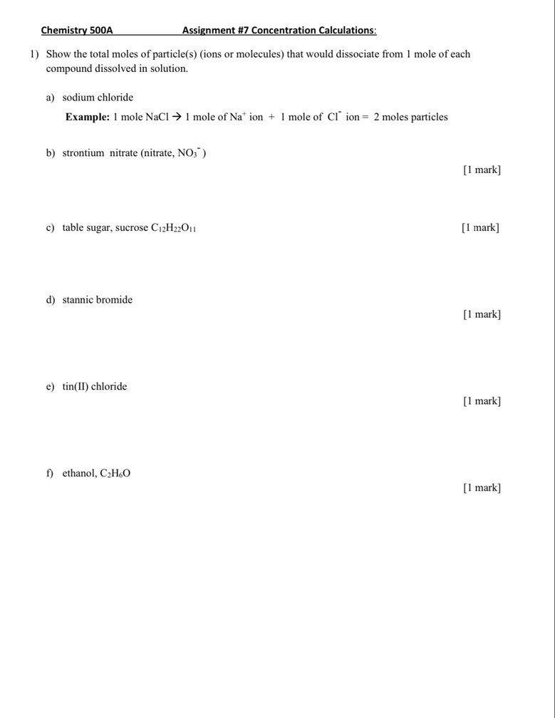 Solved Chemistry 500A Assignment \#7 Concentration | Chegg.com