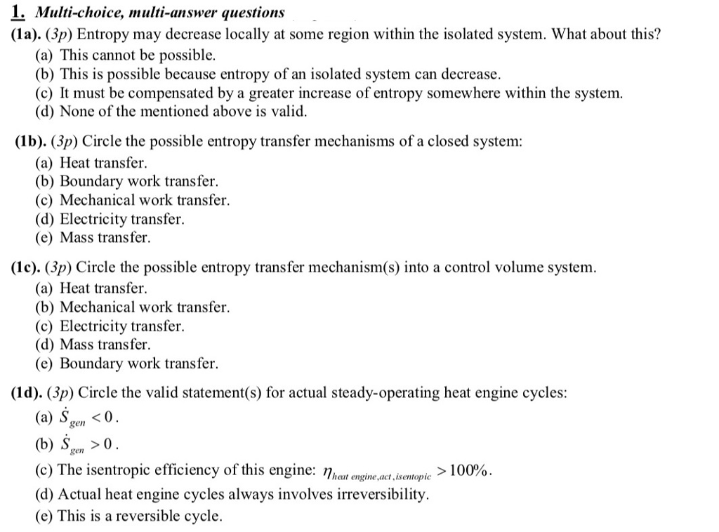 Solved 1. Multi-choice, multi-answer questions (1a). (3p) | Chegg.com