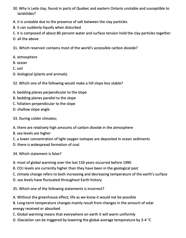 Solved 30. Why is Leda clay, found in parts of Quebec and | Chegg.com